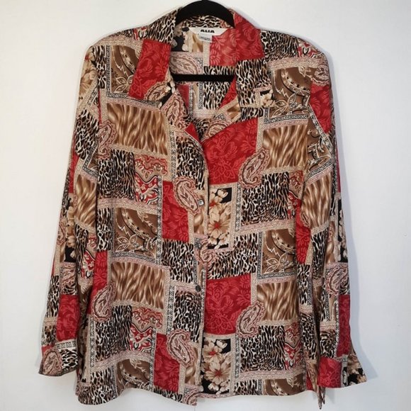 Alia | Tops | Alia Blouse Womens 6 Euc Animal Print Shoulder Pads Long ...